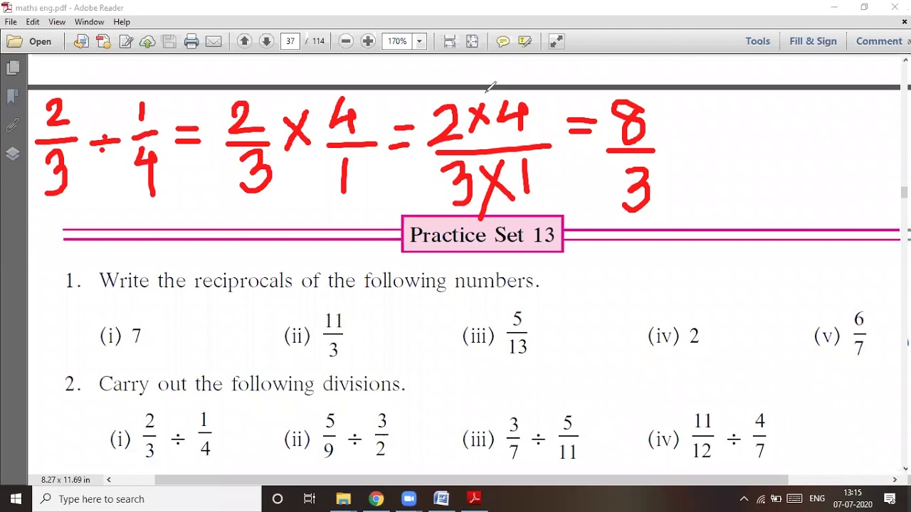 Operations on Fractions # practice set 13 # std 6 # lecture video - YouTube