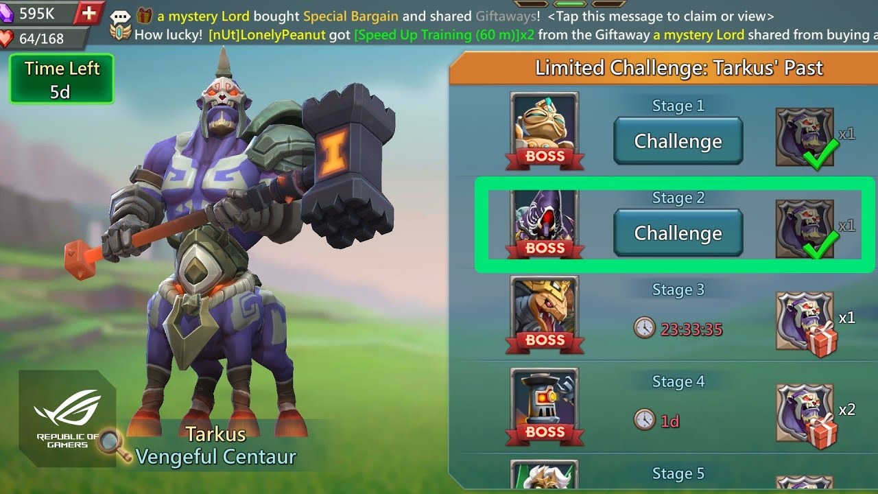 Limited Challenge: Tarkus Past Stage 2 Challenge - Lords Mobile ...