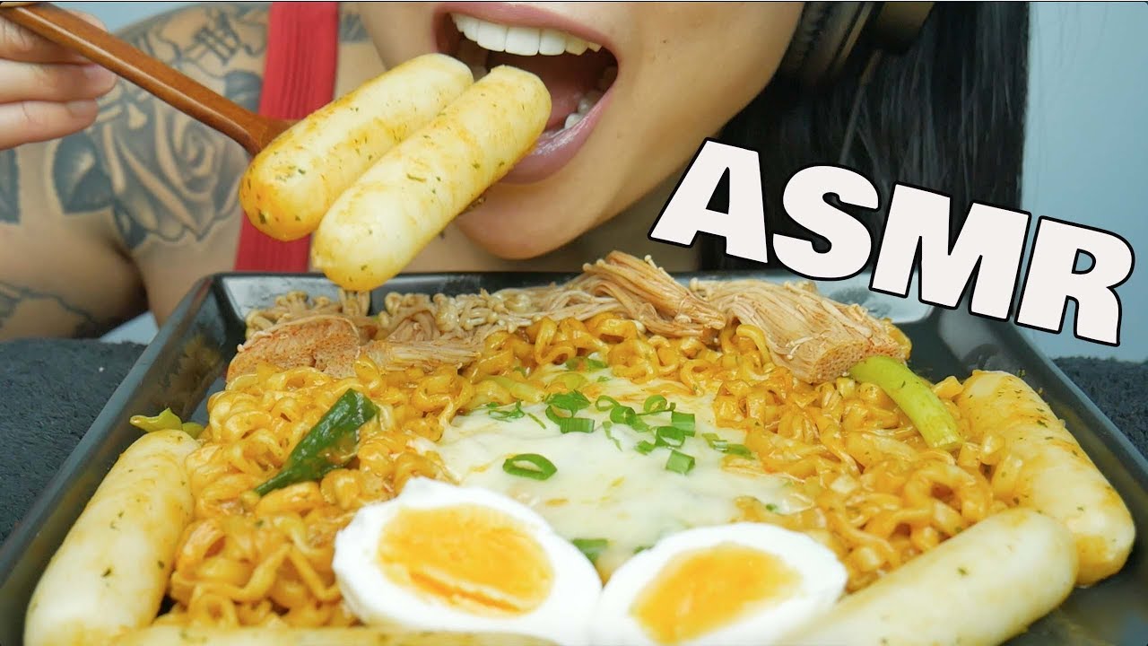 ASMR Spicy NOODLES + Cheesey RICE CAKES (EATING SOUNDS) | SAS-ASMR ...