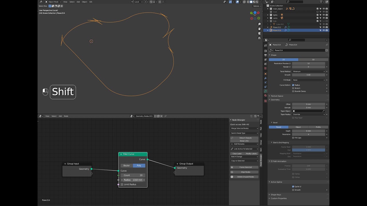 Curve simple procedural Fillet in Blender - YouTube