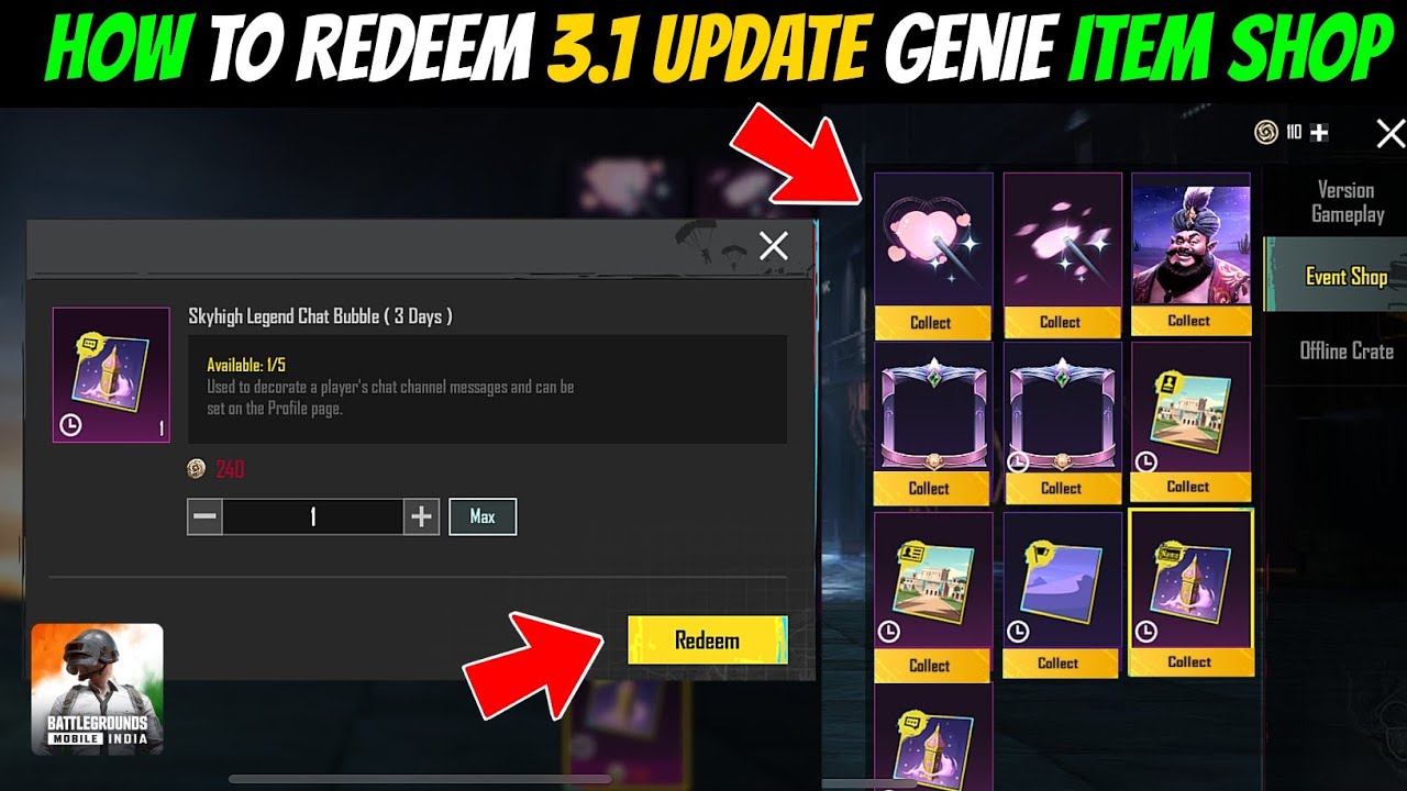 How To Redeem Genie Item Shop in Bgmi 3.1 Update | Bgmi Genie Redeem ...