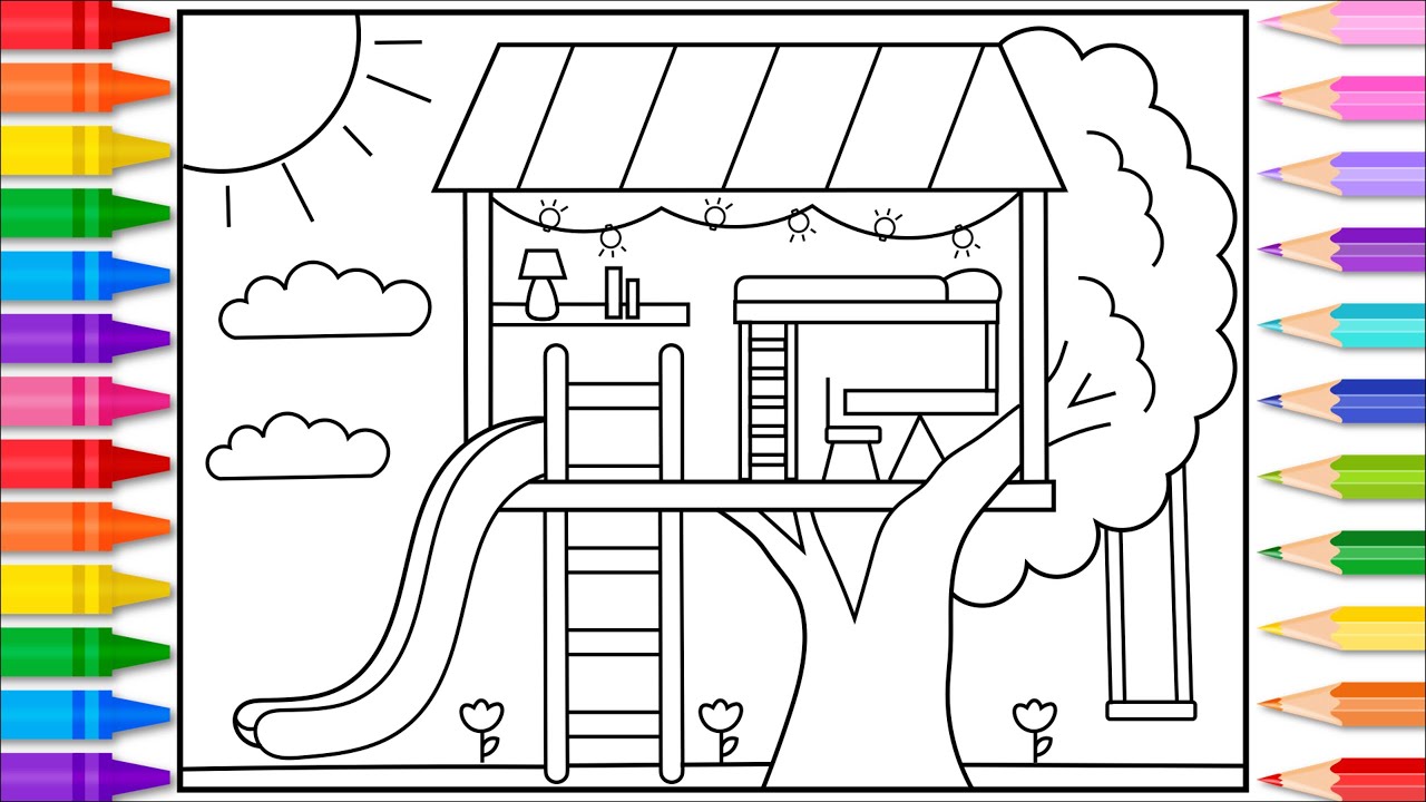 How To Draw A Tree House With A Slide đŗđ đđđ Tree House With A Slide