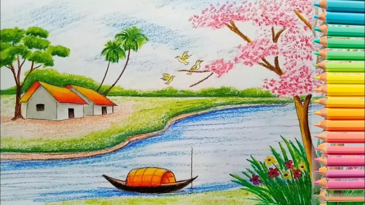 How To Draw landscape | How To Draw landscape scenery for beginners ...