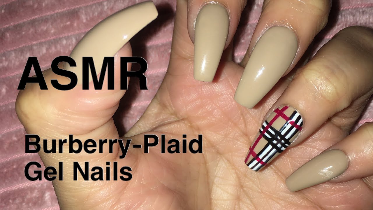 ASMR- Pink Plaid/Burberry Gel Nails- Gum Chewing + Soft Spoken - YouTube