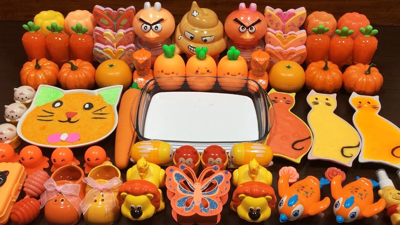 ORANGE SLIME | Mixing Random Things into Slime #86 - YouTube