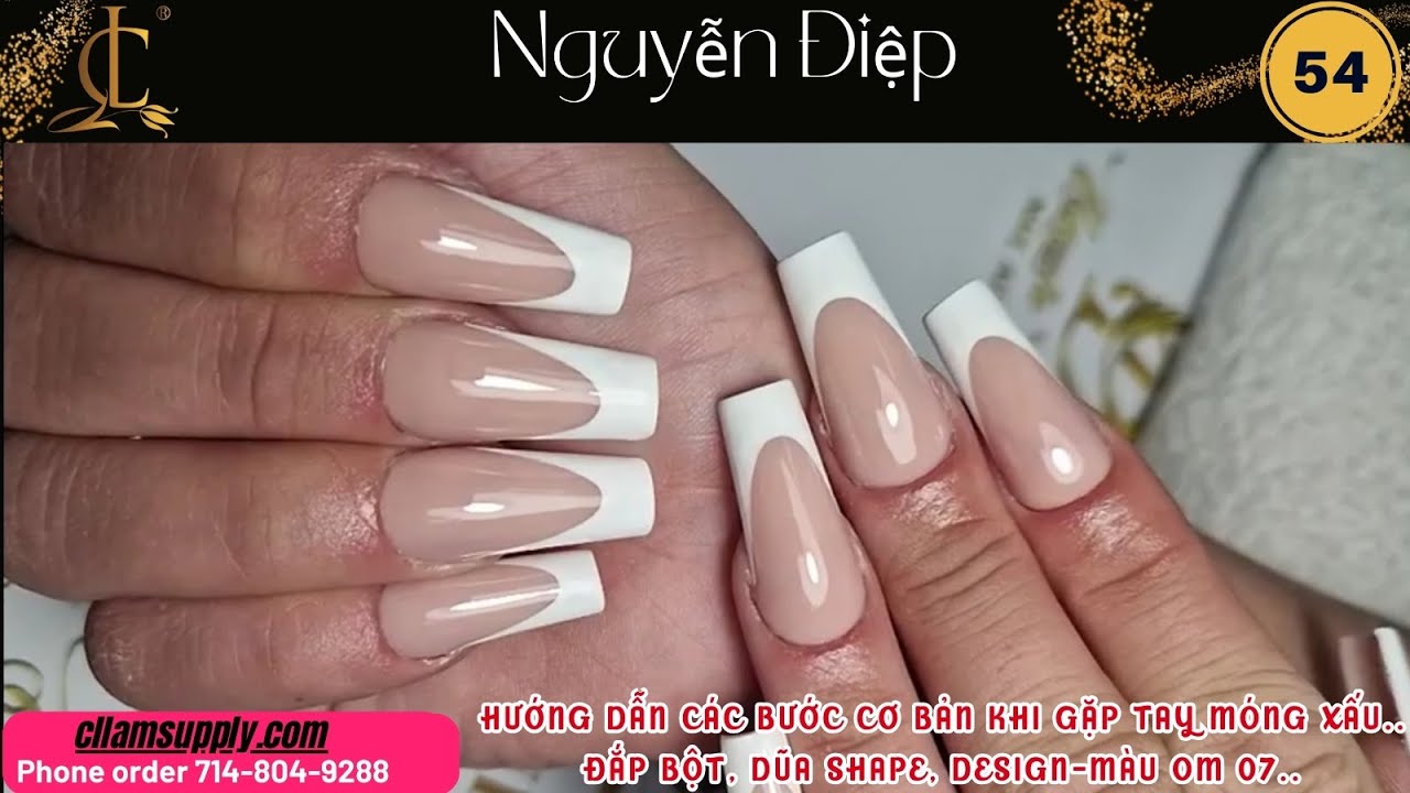 Hướng dẫn các bước cơ bản khi gặp tay móng xấu..Đắp bột, dũa shape ...