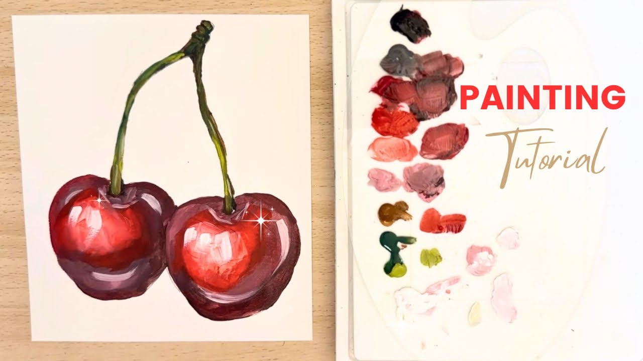How to Paint Cherries 🍒, real-time, step-by-step, acrylic painting ...