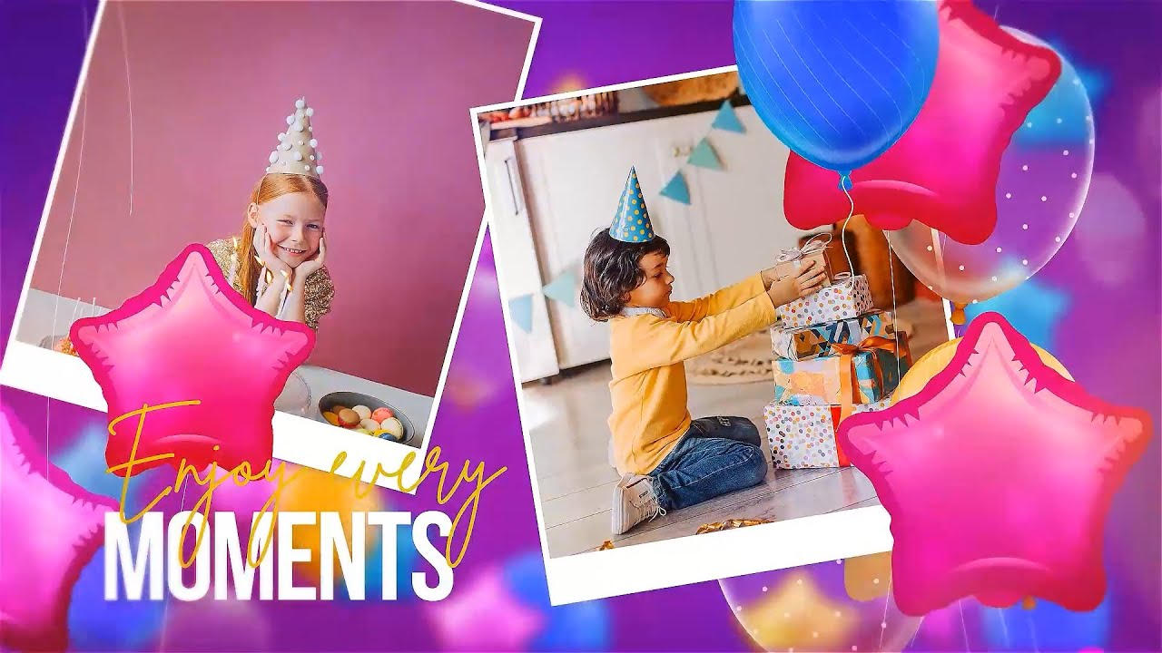 Template editável After Effects, aniversário infantil, crianças, festa ...
