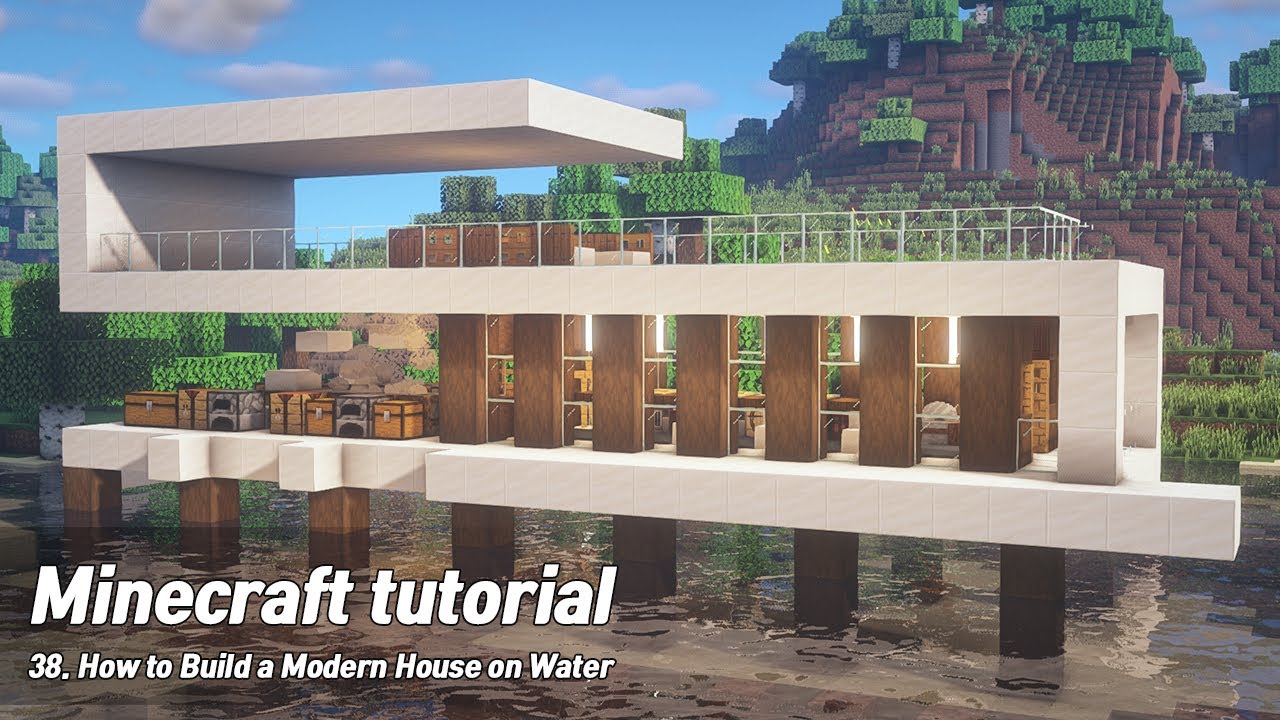 Minecraft tutorial: How to Build a Modern House on Water #38 - YouTube