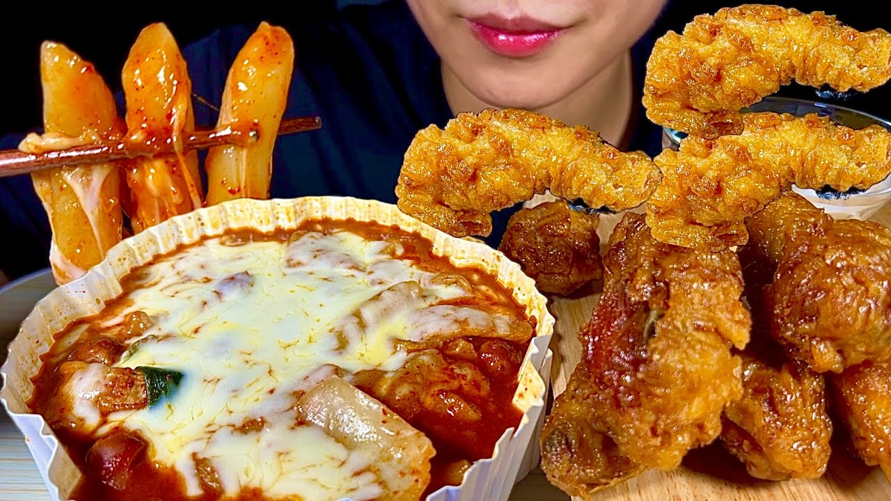 ASMR 엽기떡볶이 허니콤보 먹방 Yupgi Tteokbokki Honey Fried Chicken Spicy ...