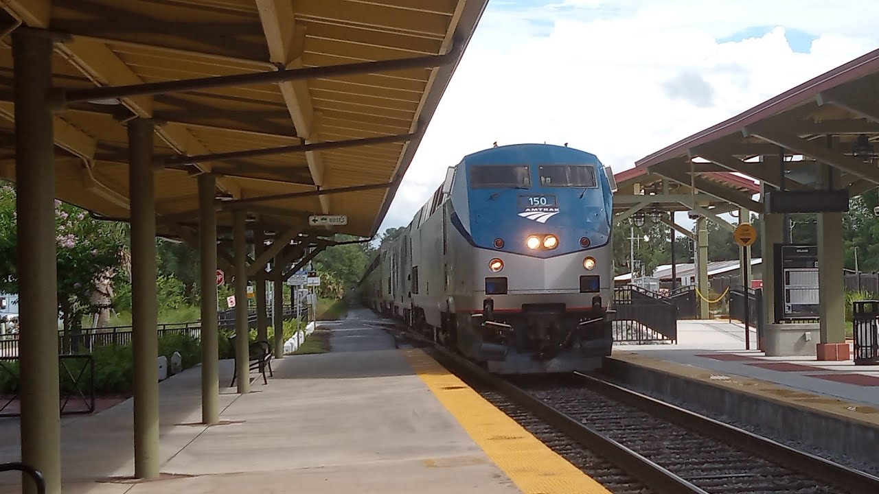 Amtrak 150 leads 52 Auto Train through DeLand Florida - YouTube