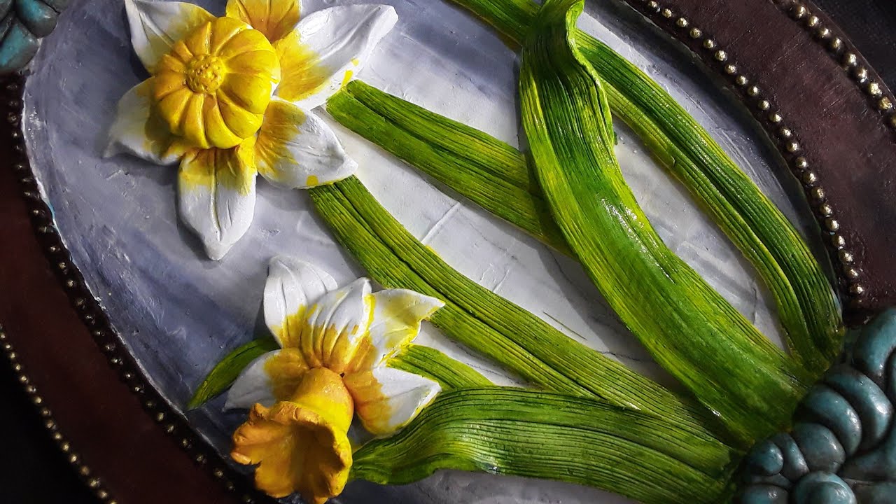 Flower and leaves using wall putty/wallputty craft ideas/ wall hanging ...