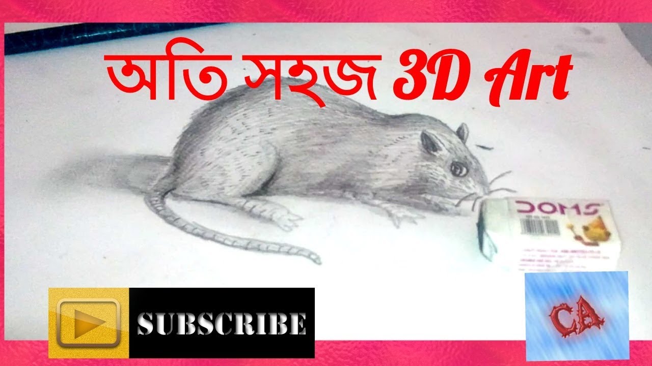 easy 3d art ,3d art for kids , rat drawing ,3d scatch, trick art ...