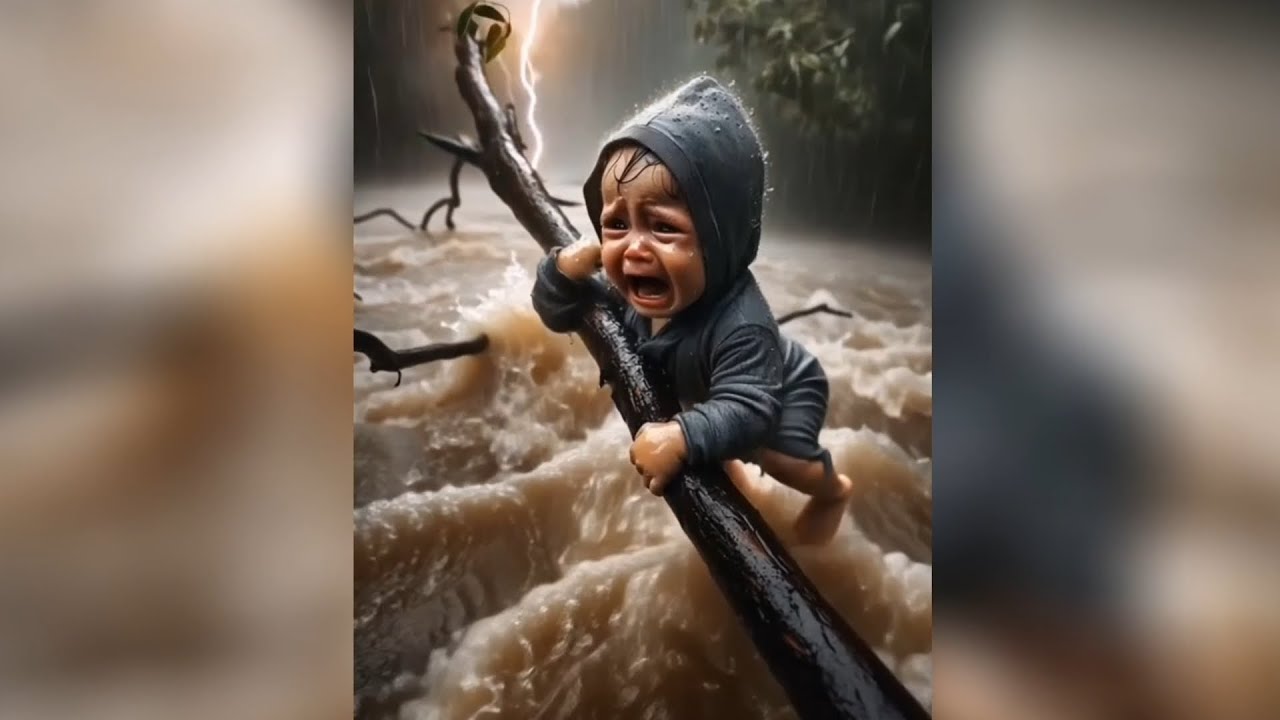 A Baby Cry in the Flood 😭#ai #funny #cute #cuteanimals #animation # ...