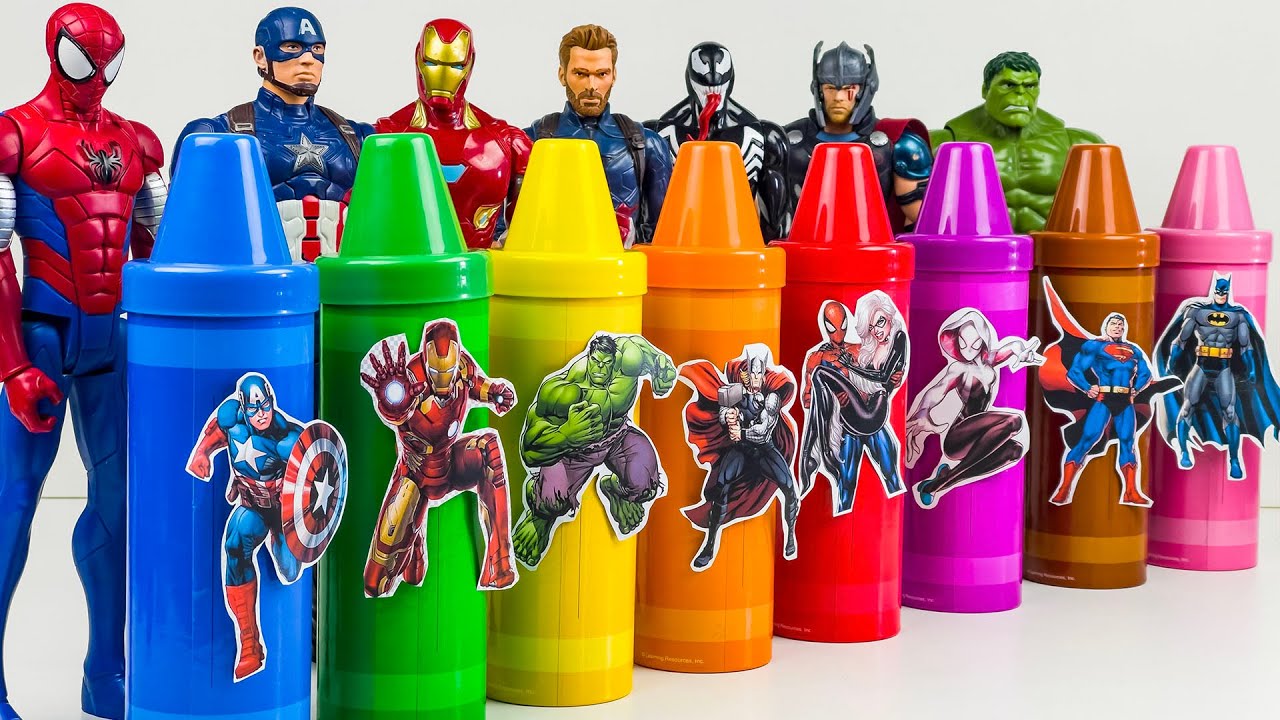 AVENGERS Superhero Crayons and Bathtub Satisfying ASMR: Hulk, Spider ...