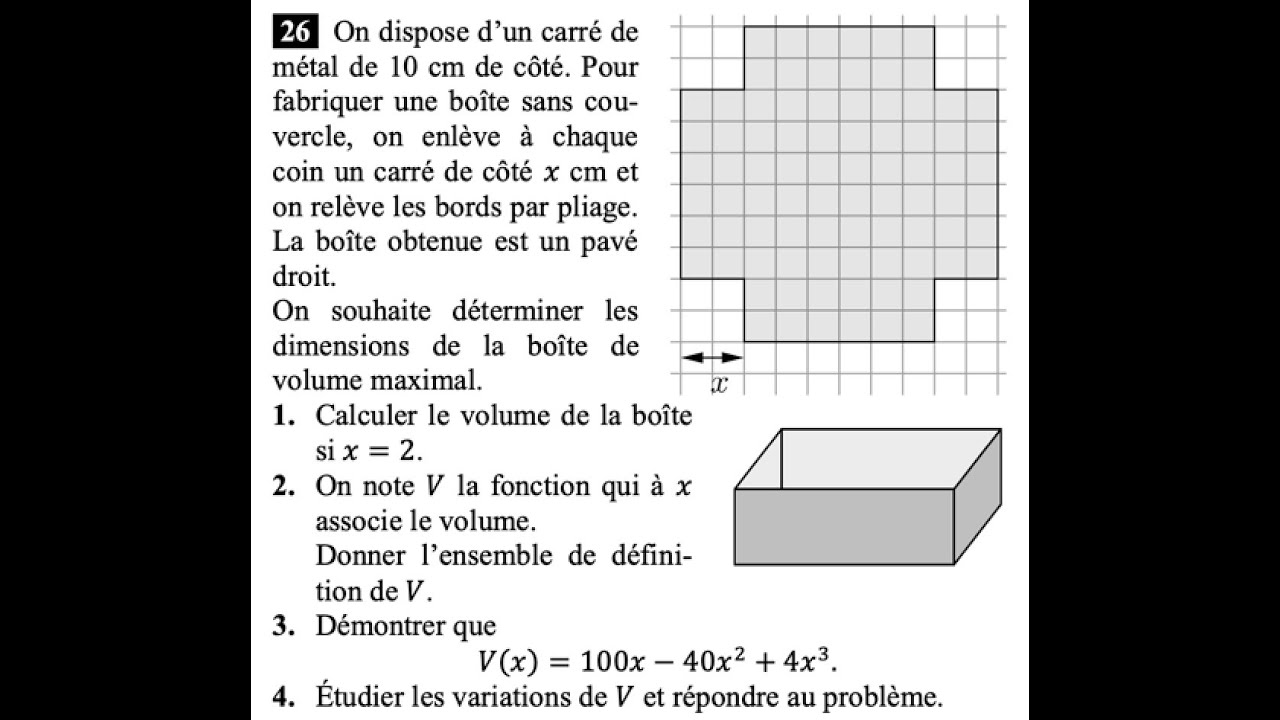 dimension d'une boite de volume maximal - YouTube