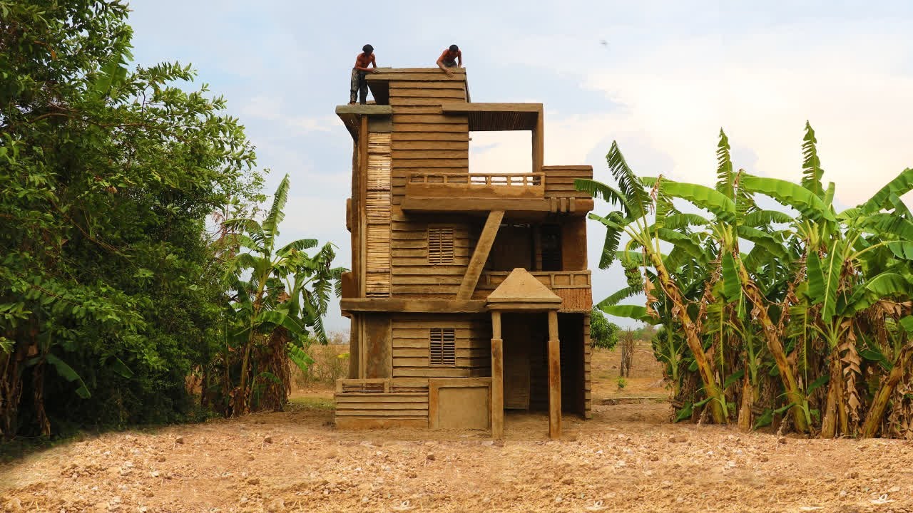 Build The Most Creative 3-Story Modern Style Mud House By Primitive ...
