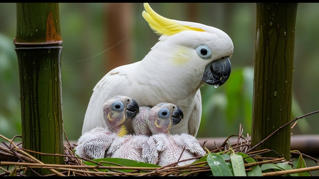 Parrot Parenthood | White Cockatoo Nurtures Adorable Chicks in Bamboo ...