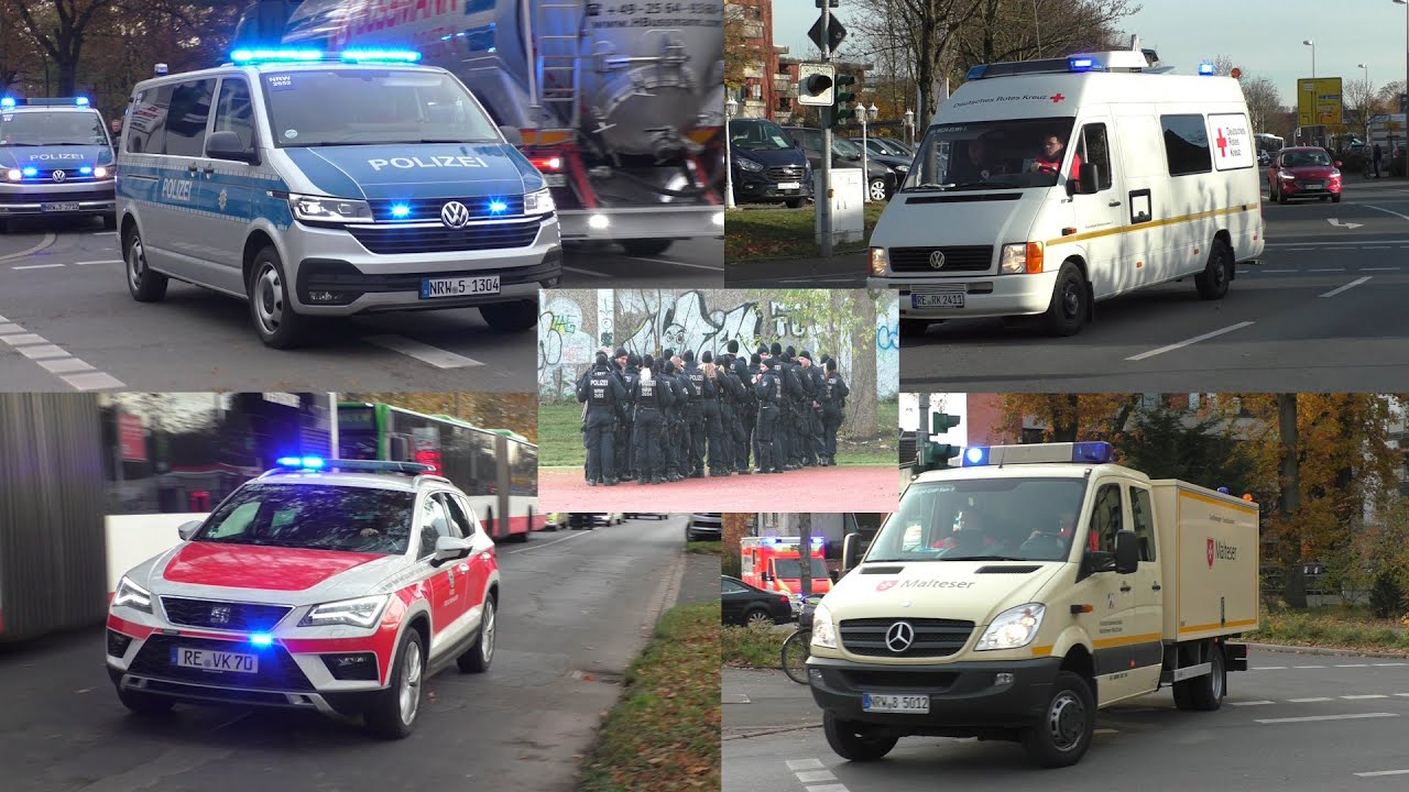 [AMOK-ALARM IN SCHULE] Einsatzfahrten von Polizei, Rettungsdienst und ...