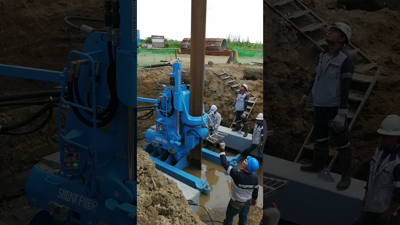 Giken Silent Piler Demo of Sheet Pile Driving. - YouTube