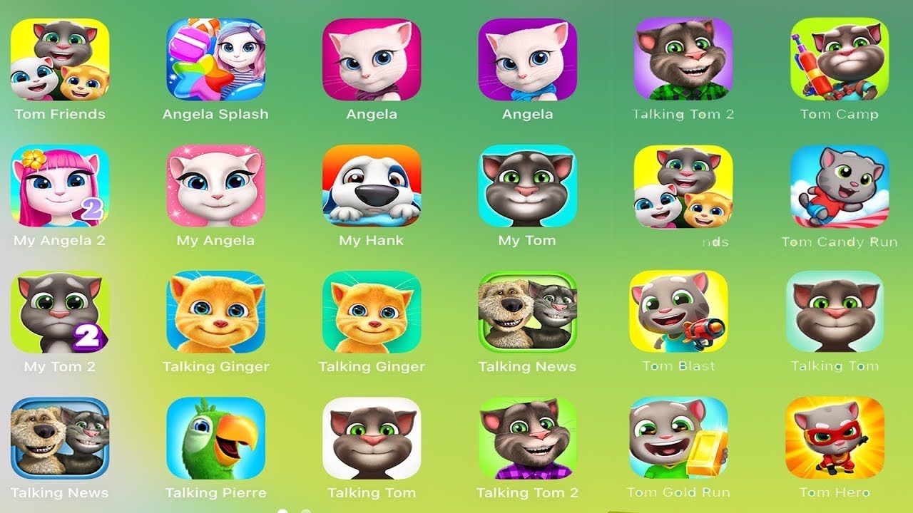 Tom Friends, Tom Splash Force, Angela, Talking Tom 2, Tom Camp, My ...