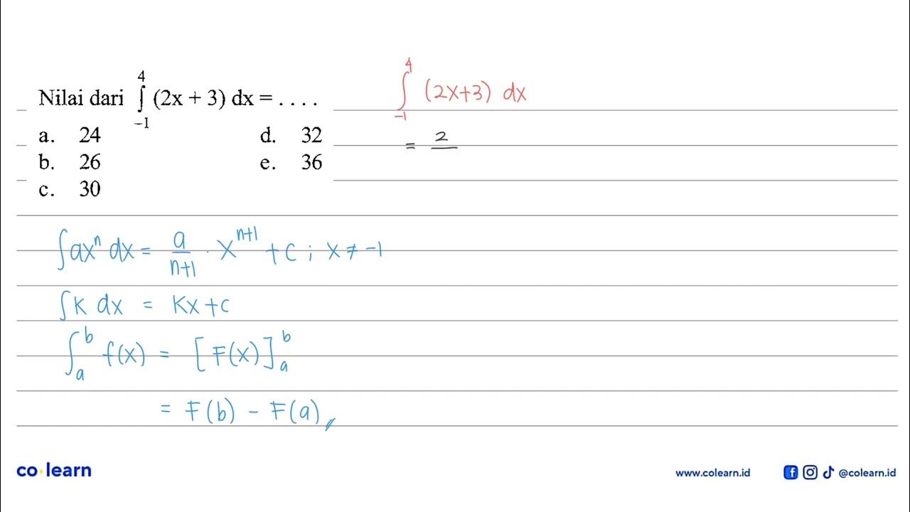 Nilai dari integral -1 4 (2x+3) dx=.... - YouTube