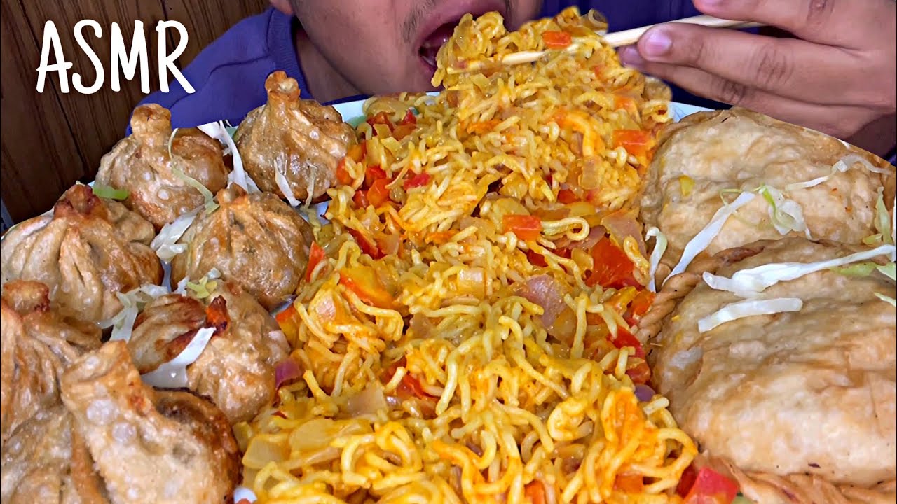 EATING CHEESE CHICKEN SHABALAY , MUTTON FRIED MOMOS WITH FRIED MAGGI ...