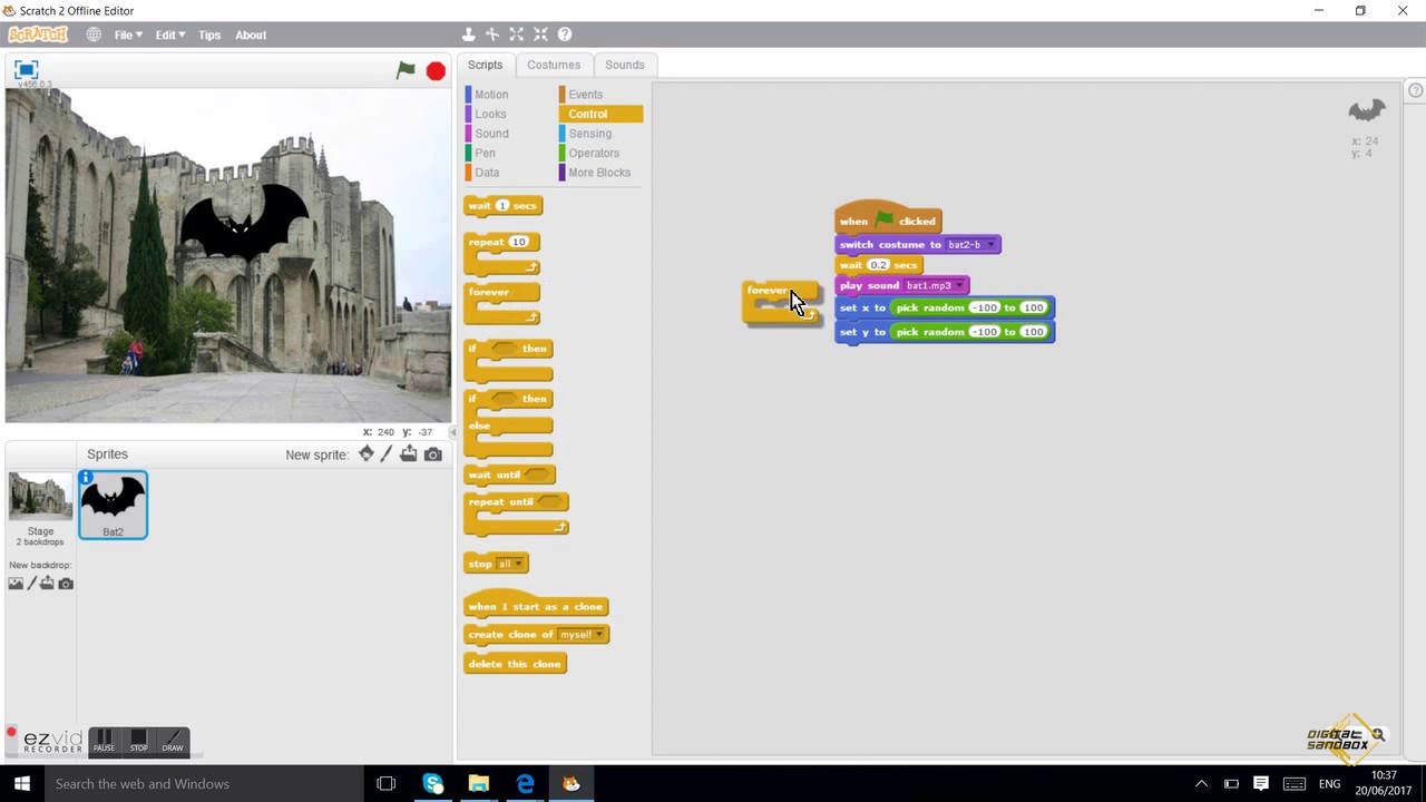 Scratch Tutorial Bats Animation Insert Sound Duplicate Sprite Youtube