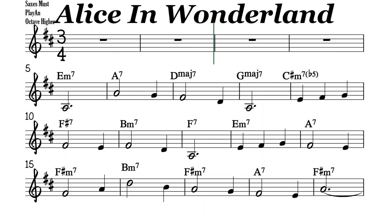 Alice In Wonderland Bb Instruments Sheet Music Backing Track Play Along ...
