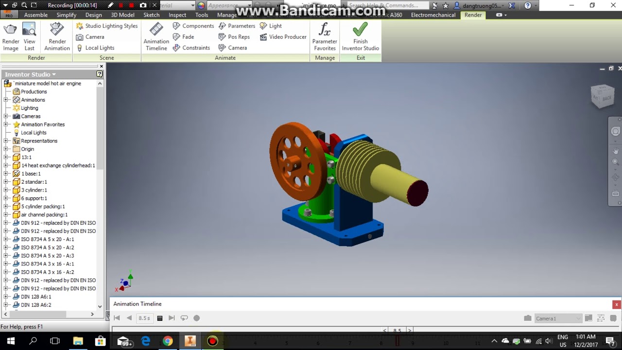 Inventor Mô phỏng cơ cấu miniature model hot air engine - YouTube