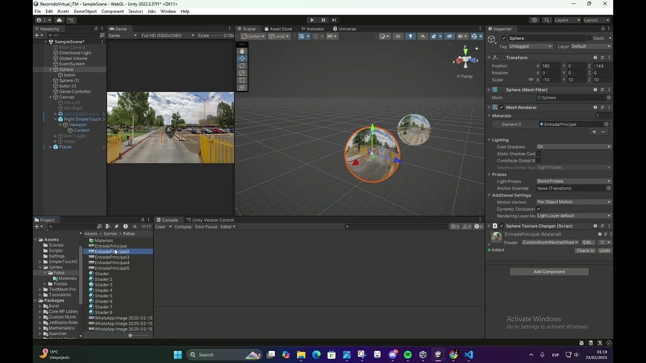 Virtual Tour in Unity using Spheres with textures - YouTube