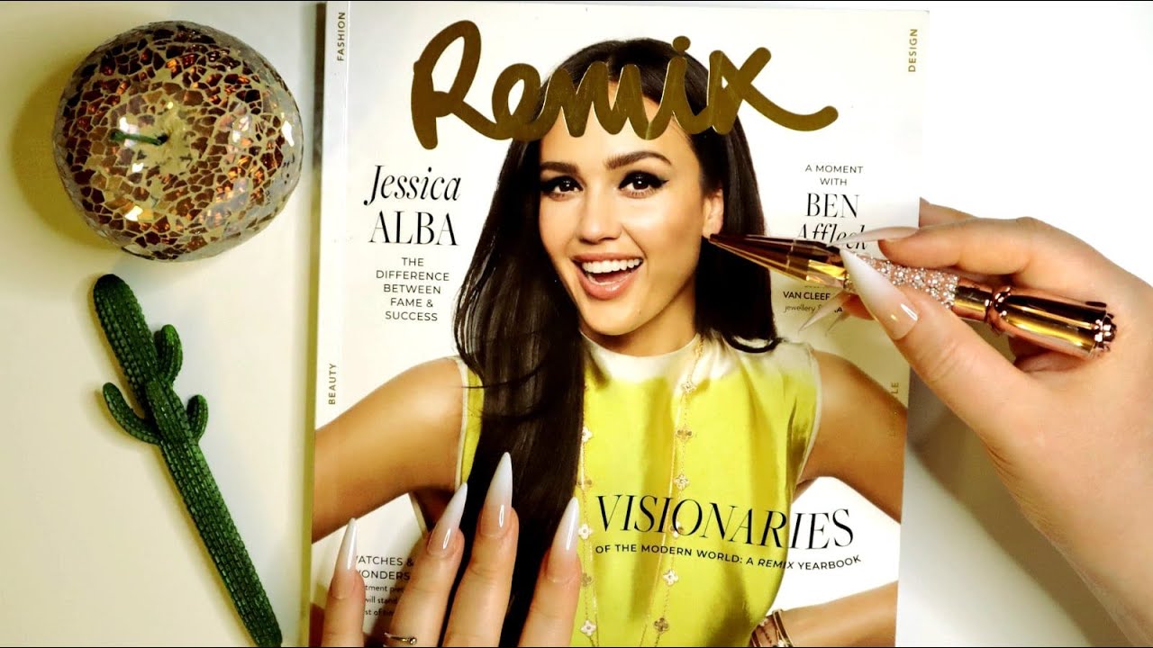 ASMR Magazine Flip Through 📖 Celebrities Face Tracing & Brushing 💋 ...