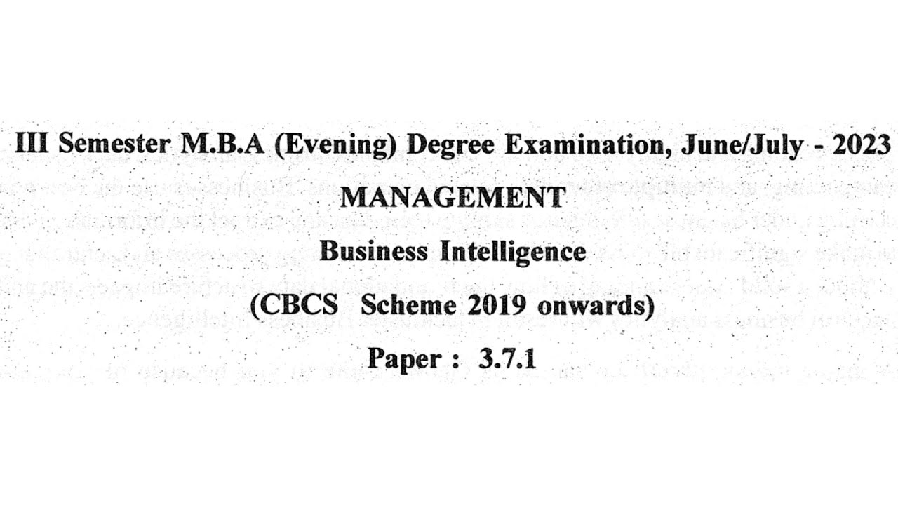 Business Intelligence 2023 MBA 3rd sem Question Paper - YouTube