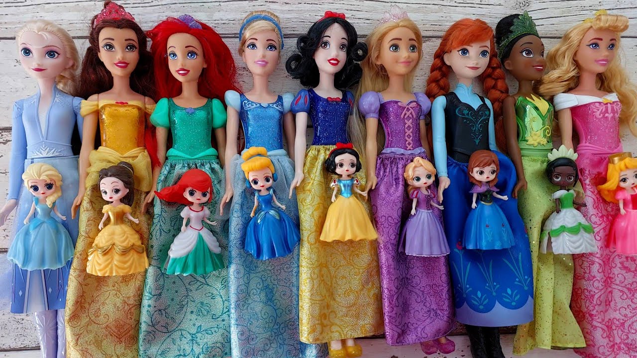 ASMR Most Popular Disney Princess Dolls / lots of colorful rainbow ...