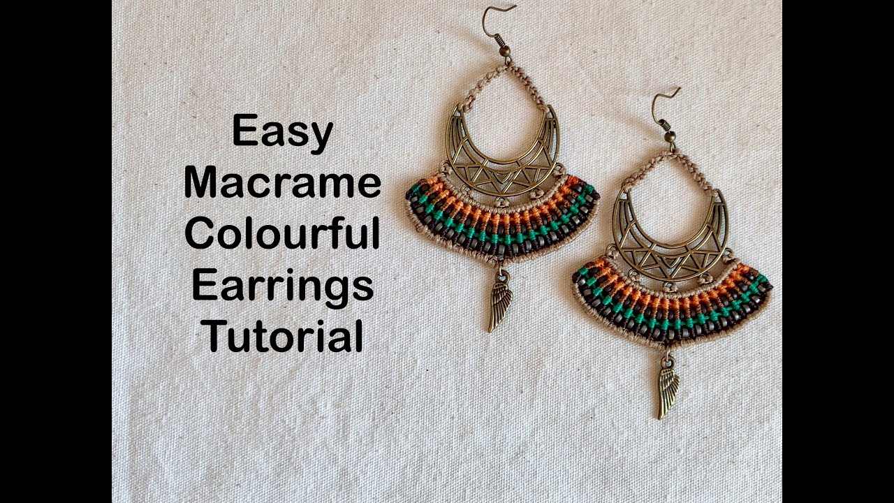 Easy macrame colourful earrings tutorial - YouTube
