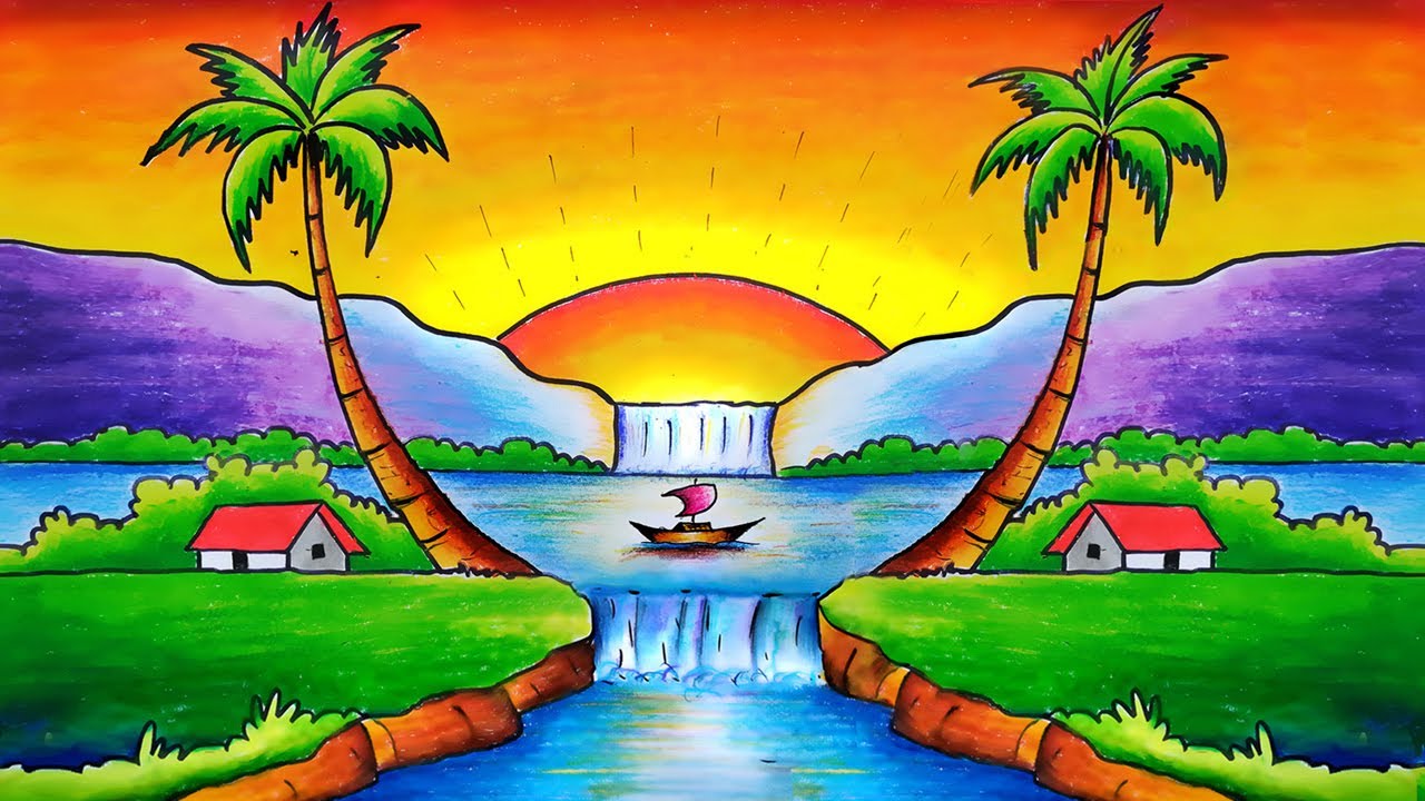 Easy Scenery Drawing part-II-Step by Step - YouTube