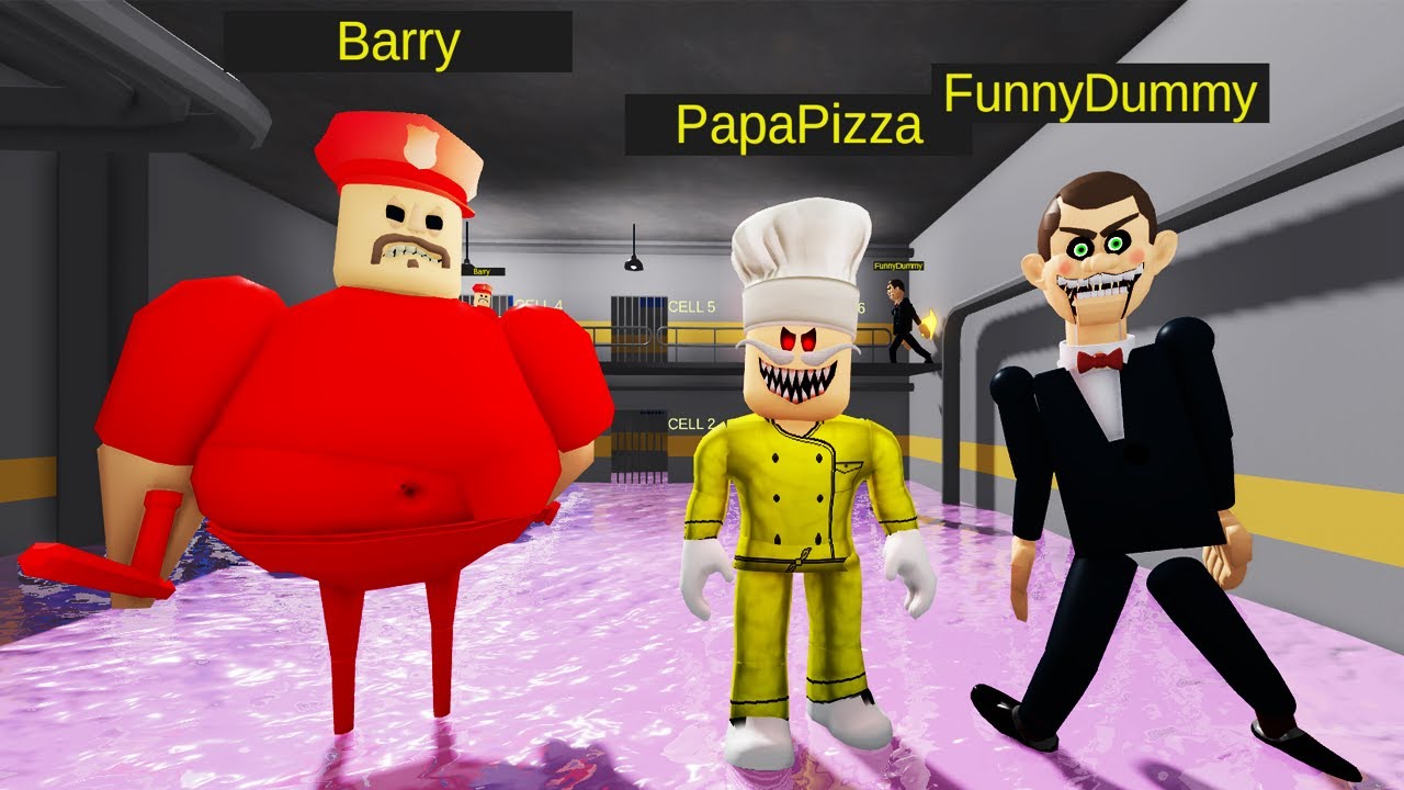 RED BARRY and YELLOW PAPA PIZZA and FUNNY DUMMY in BARRY'S PRISON RUN ...