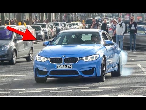 BMW M4 F82 goes CRAZY in DÜSSELDORF! Burnout, Revs, Crackles & More!