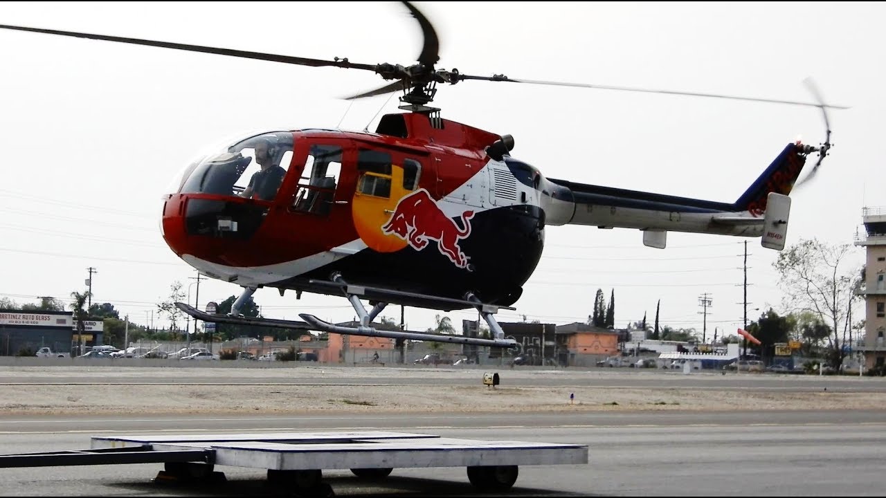 Red Bull MBB Bo 105 Helicopter Engine Start, Takeoff & Landing on ...