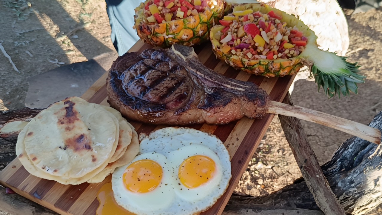 Epic Tomahawk Steak Over Open Fire | Primitive Outdoor Cooking - YouTube