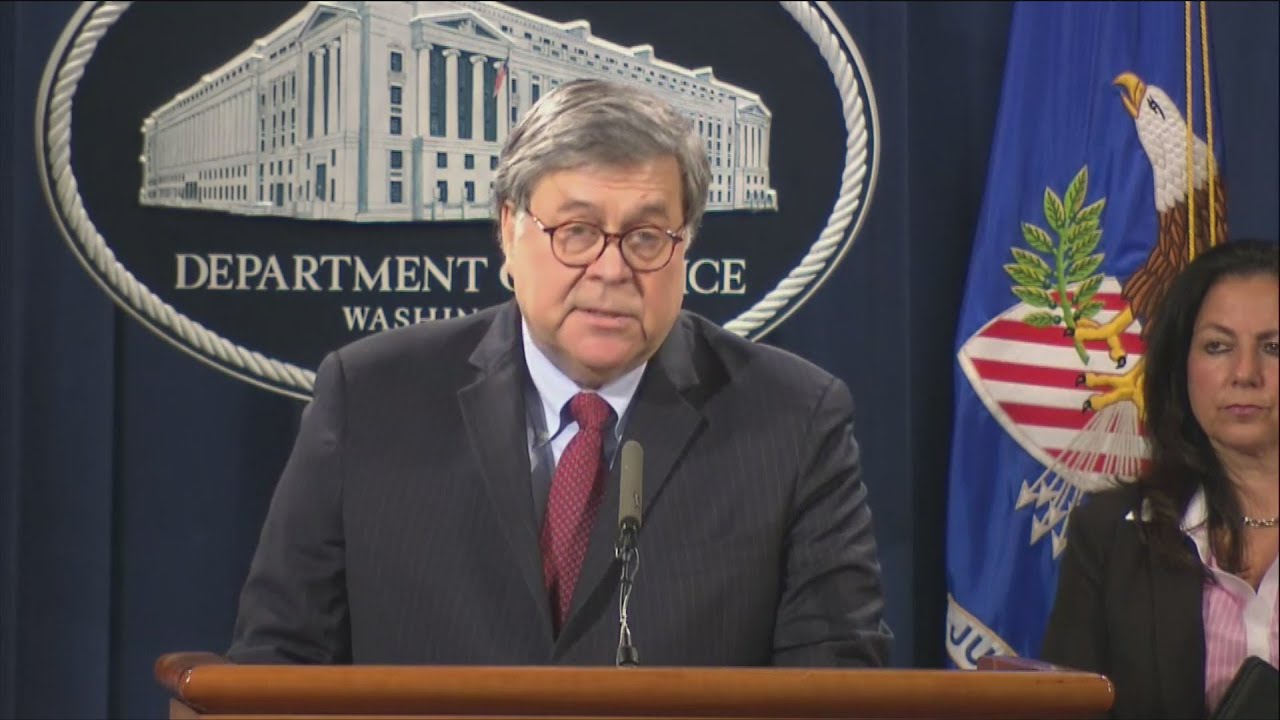 US Atty General William Barr holds press conference with DOJ officials ...