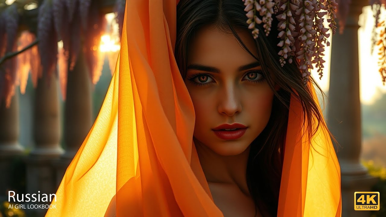 4K AI Art Lookbook｜Mysterious Lady Beneath Flowing Silk in Warm Glow ...