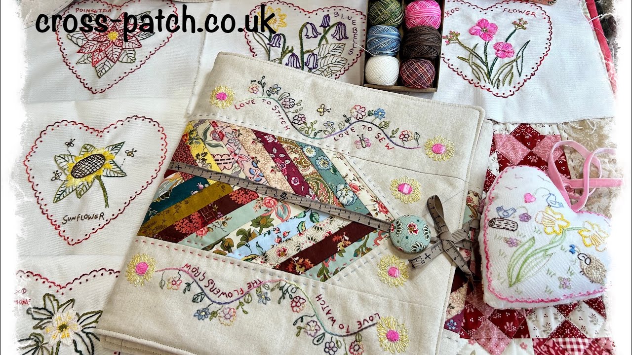 Easy to make patchwork stitchery folder - YouTube