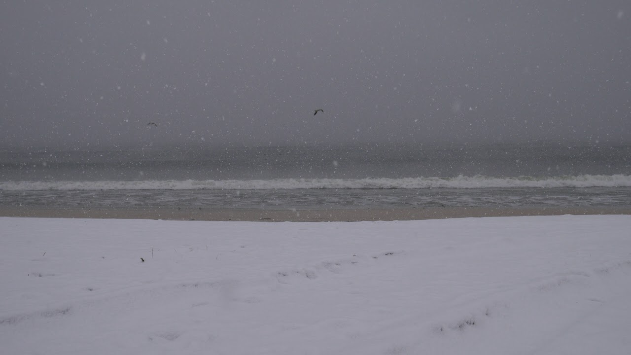 Snow Falling on the Ocean with the Ambient Sound of Waves Crashing in ...