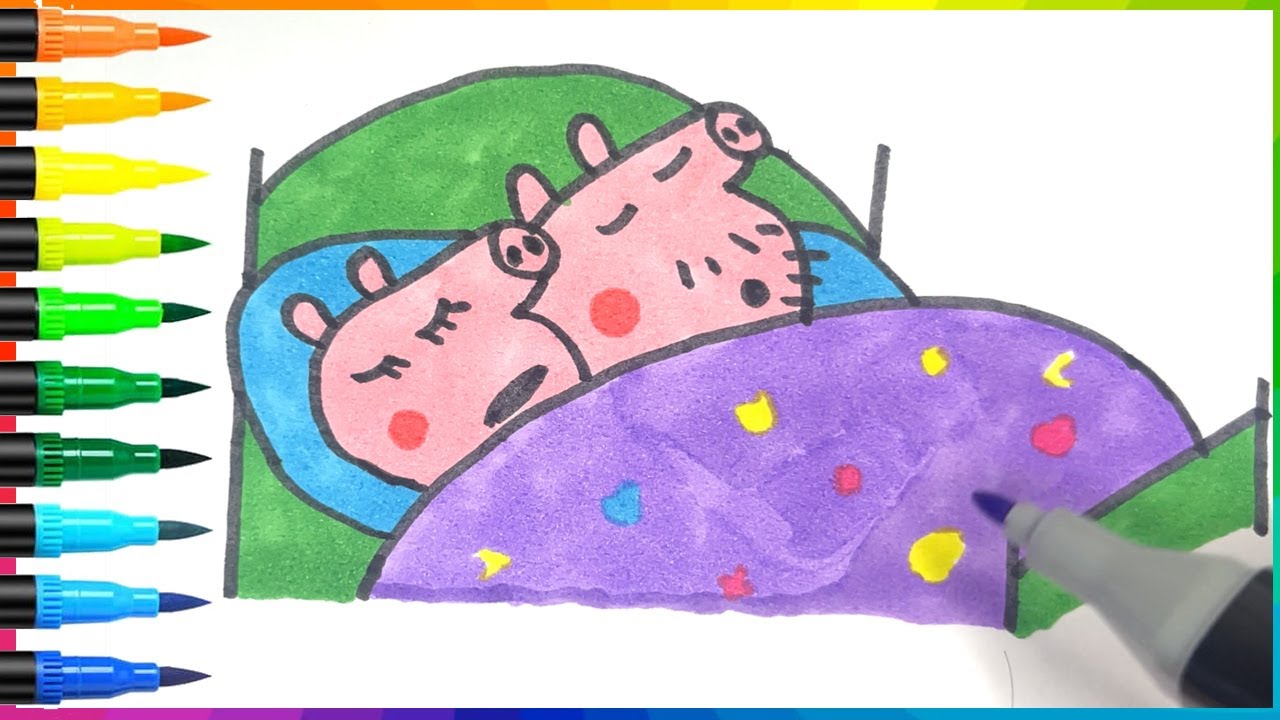 How to Draw Daddy Peppa Pig Sleeping Time, Drawing and Coloring for ...