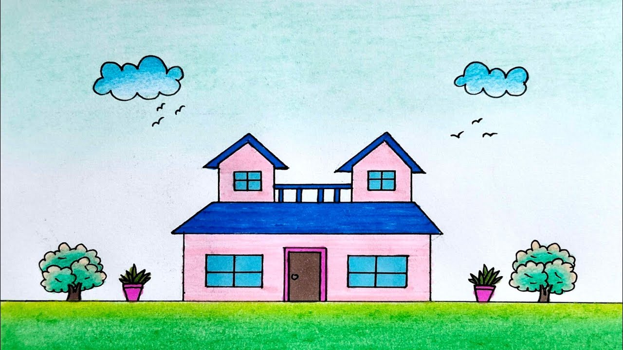Finally Showing You How to Draw House Drawing | Very Beautiful House ...