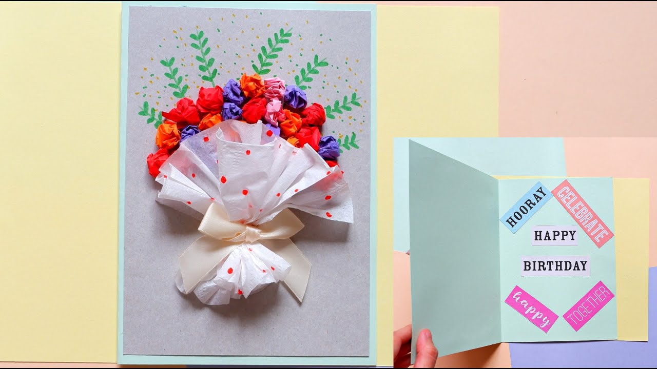 How To Make A Flower Bouquet Card | Birthday Greeting Card Ideas - YouTube