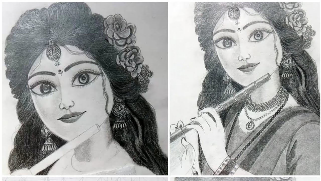 How to draw Radha Rani sketch- Radhe pencil drawing - YouTube