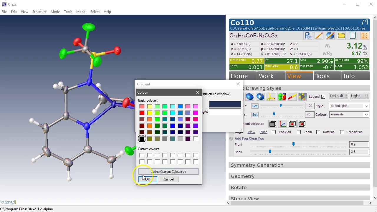 Backgrounds Colours in Olex2 - YouTube