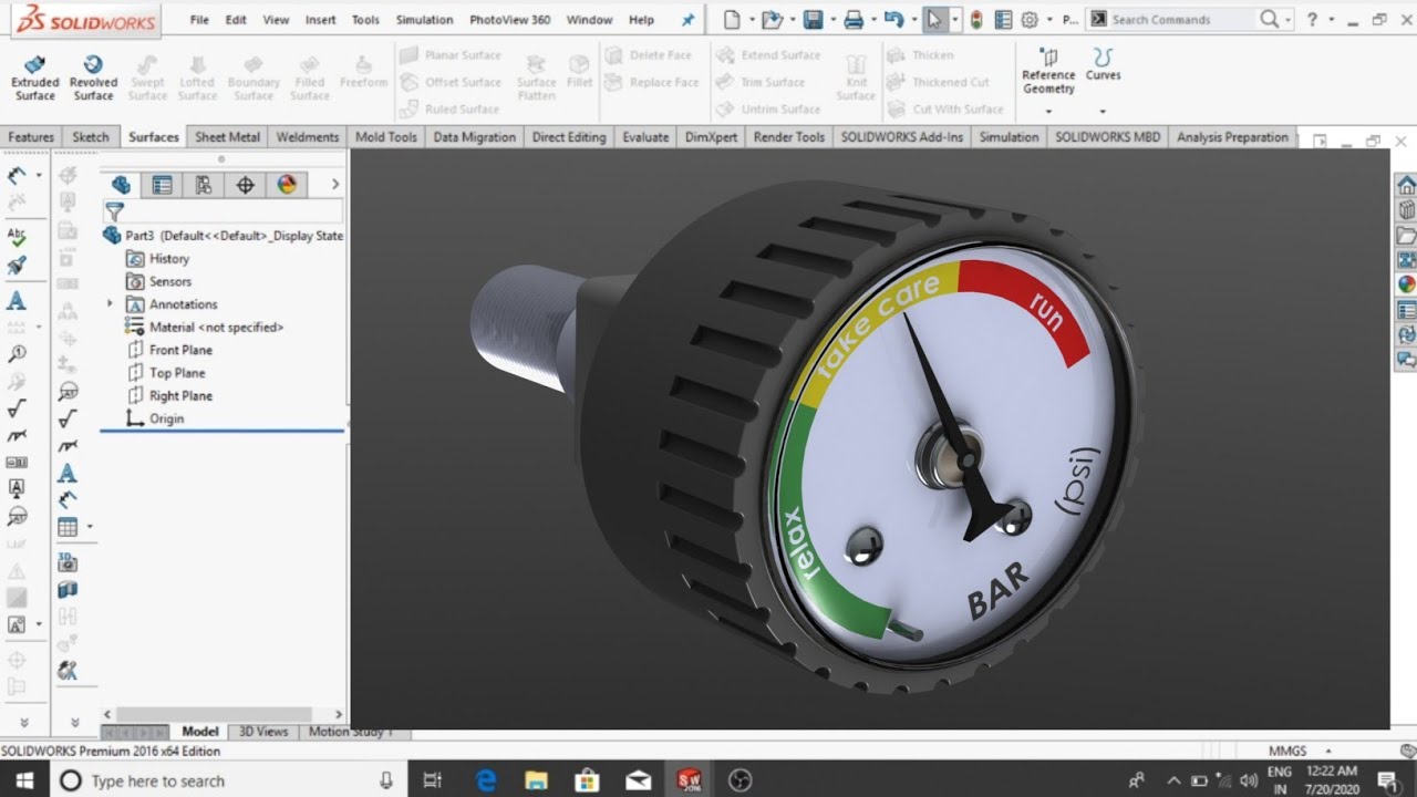 Solidworks| How to design pressure guage machine in Solidworks - YouTube
